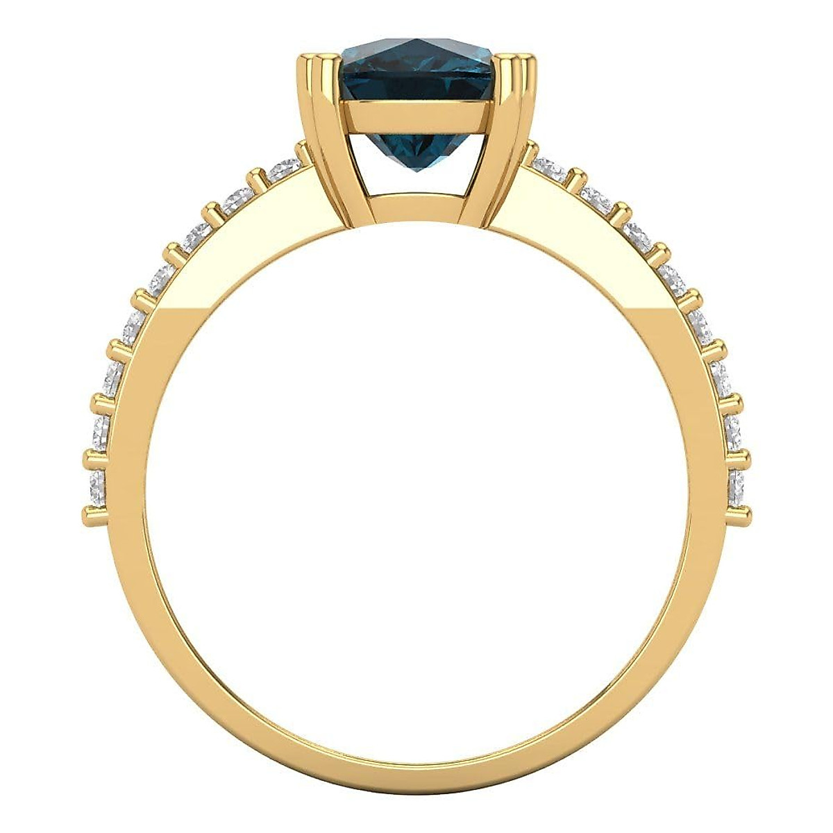 Clara Pucci 3.50 ct Cushion Cut Solitaire Genuine Natural London Blue Topaz Engagement Promise Anniversary Bridal Ring 18K Yellow Gold 7