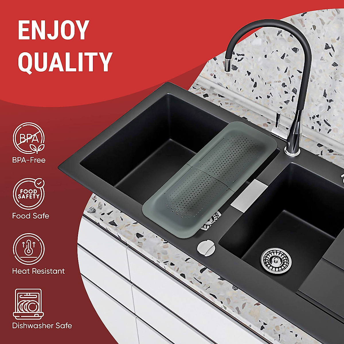 Collapsible Colander, Over the Sink Colander Strainer Basket 8x14-19 inch Size, Extendable Strainers and Colanders