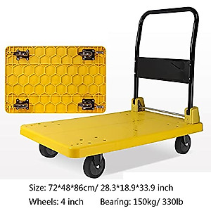 Generic Cart Folding Platform Truck Plastic Deck and Metal Handle Hand Cart with Wheels Foldable Push Trolley for Luggage Parcel Tools Moving Platform Truck Cart (Size : Small-Silent)