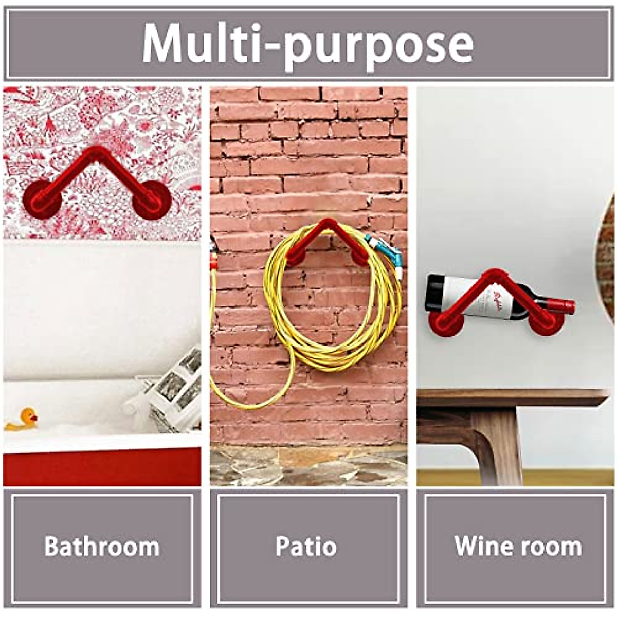 Garden Water Hose Holder Wall Mount for Outside, Rustproof portable Metal Hose Hanger, Holds Up to 125 Feet Of 5/8 Inch Garden Hose within 100 lbs(Red)