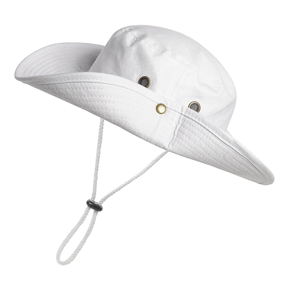 Womens Sun Hat Wide Brim Bucket Hats Hiking Fishing UV Protection Safari Boonie Hat for Men Women（L 24" /61cm，M 22.83"/58cm） White
