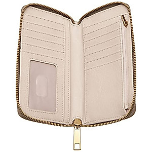 Fossil Women's Logan Eco Leather Wallet RFID Blocking Mid Size Zip with Wristlet Strap, Graystone