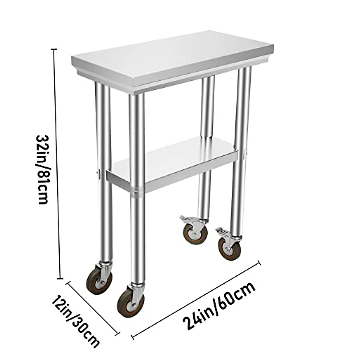 Karpevta Stainless Steel Work Table 24x12 inch Outdoor Prep Table Stainless Steel Prep Table Commercial Kitchen Table with Adjustable Under Shelf for Home,Restaurant and Hotel