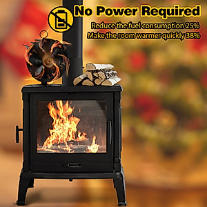 BENEAIL 6-Blade Wood Stove Fan Heat Powered Non Electric Fireplace Fan for Wood Burning/Pellet/Gas Quickly Warm Air and Silent (Include Magnetic Thermometer)