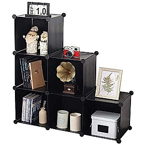 YCOCO Cube Storage Organizer 6-Cube Closet Storage Shelves with Wooden Mallet,Closet Cabinet Bookshelf,Plastic Square Cube Storage for Home,Office, Kids Room,Black