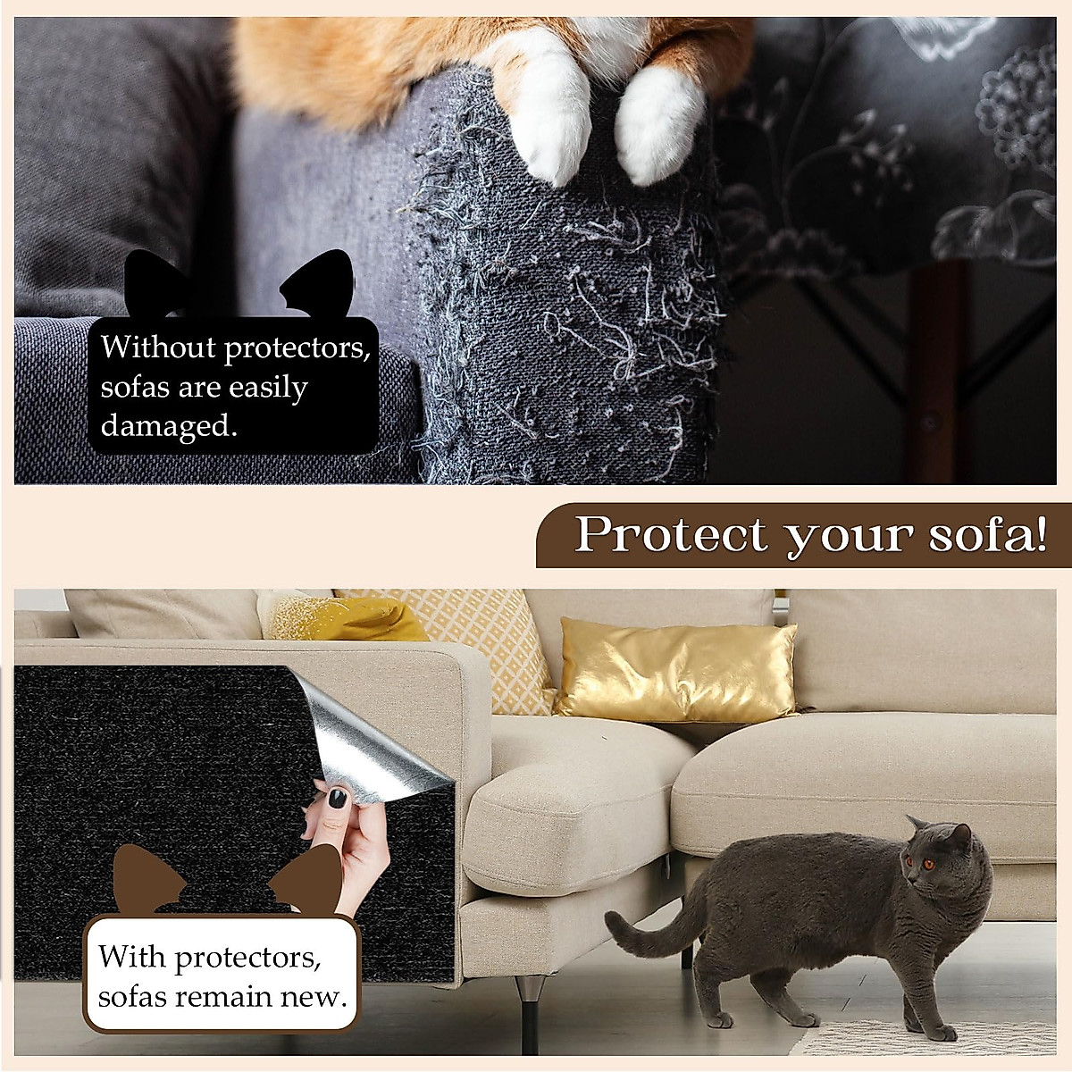 Cat Scratching Mat, 78.7"x15.7" Cat Carpet Self-Adhesive Carpet Mat Trimmable Replacement for Cat Tree, Cat Wall Scratcher, Cat Scratching Post, Shelf Shelves Couch Furniture DIY Protector, Black