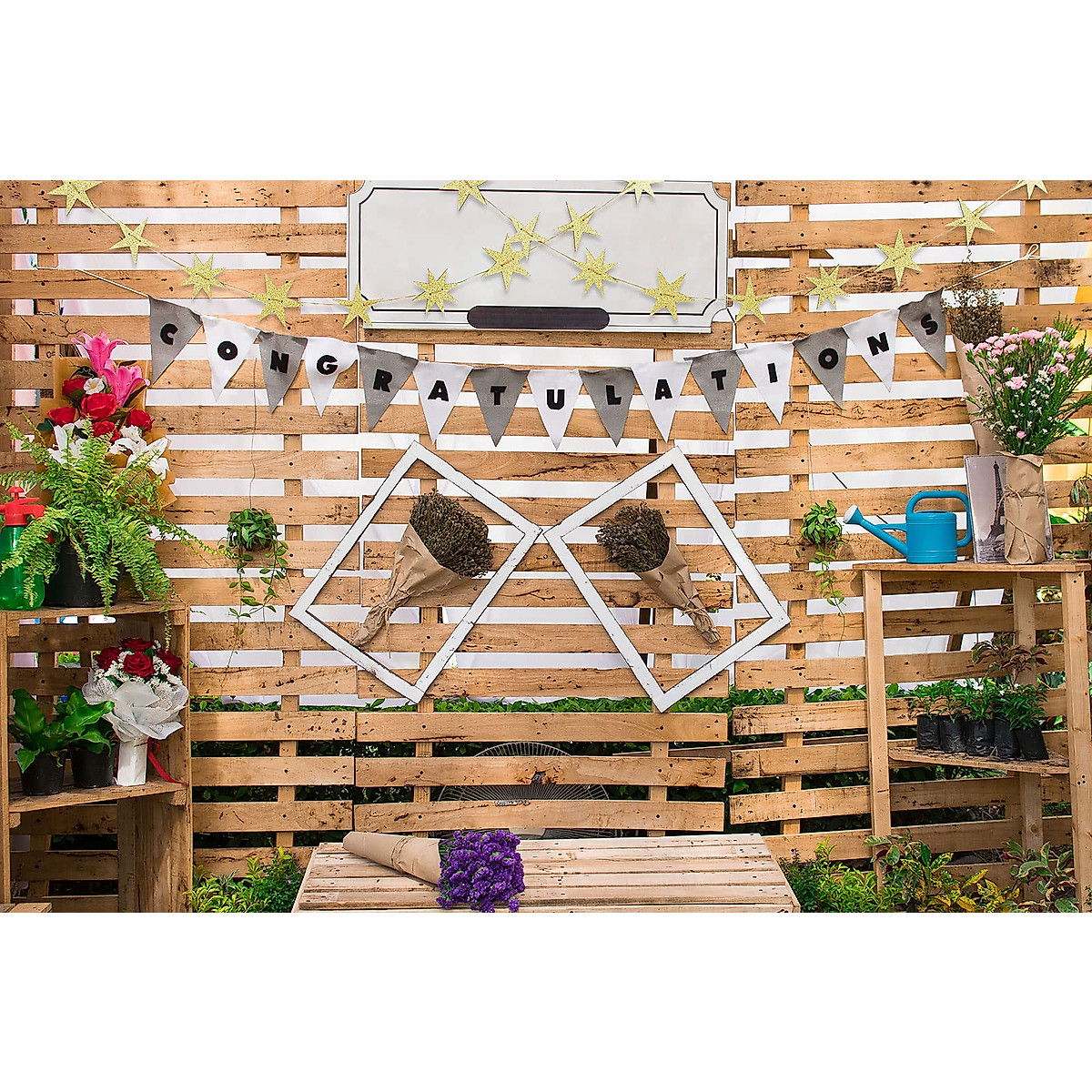 Whaline Star Banner with String Wooden Glitter Star Banner Pre-Assembled Gold Star Hanging Bunting for Christmas Garland Gold Wedding Baby Shower Birthday Party Decorations