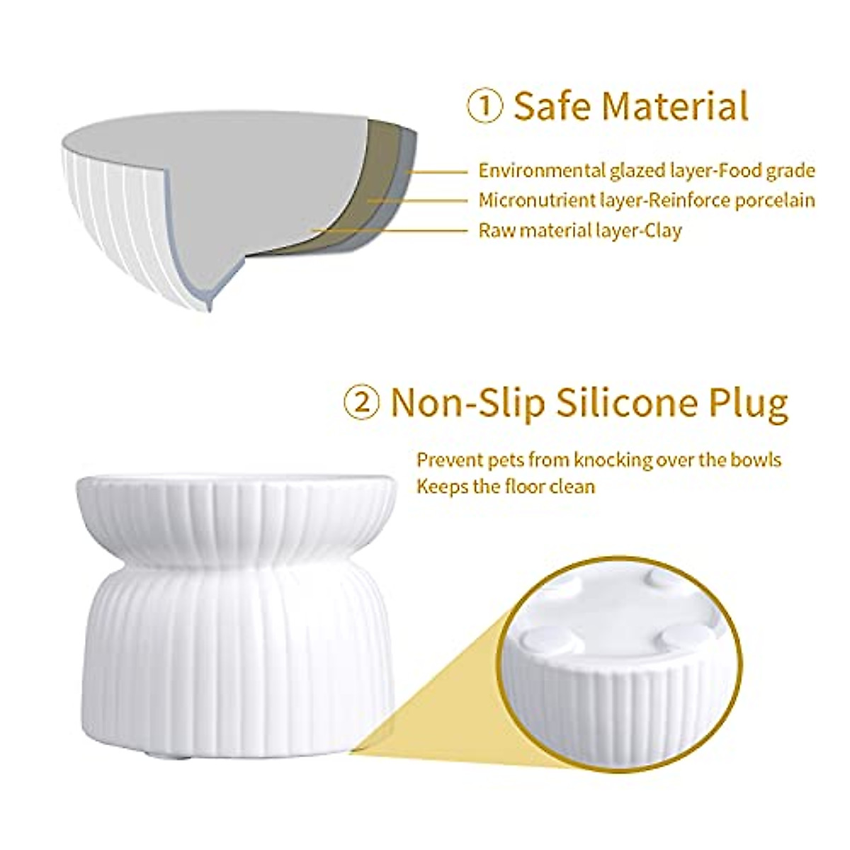 GOCESS Cat Food Bowls,Elevated-Cat Bowls for Food and Water,Ceramic Raised Cat Bowls for Indoor Cats and Small Dogs,Cat Dishes Set of 2,White