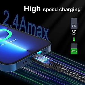 Long iPhone Charger Cord,20FT/6M Lightning Cable [Apple MFi Certified] Nylon Braided 2.4A Fast Charging Syncing Cable, USB A Charging Cable for iPhone14 13 12 11 Pro Max Mini XR XS X 8 7 6 Plus SE Pad