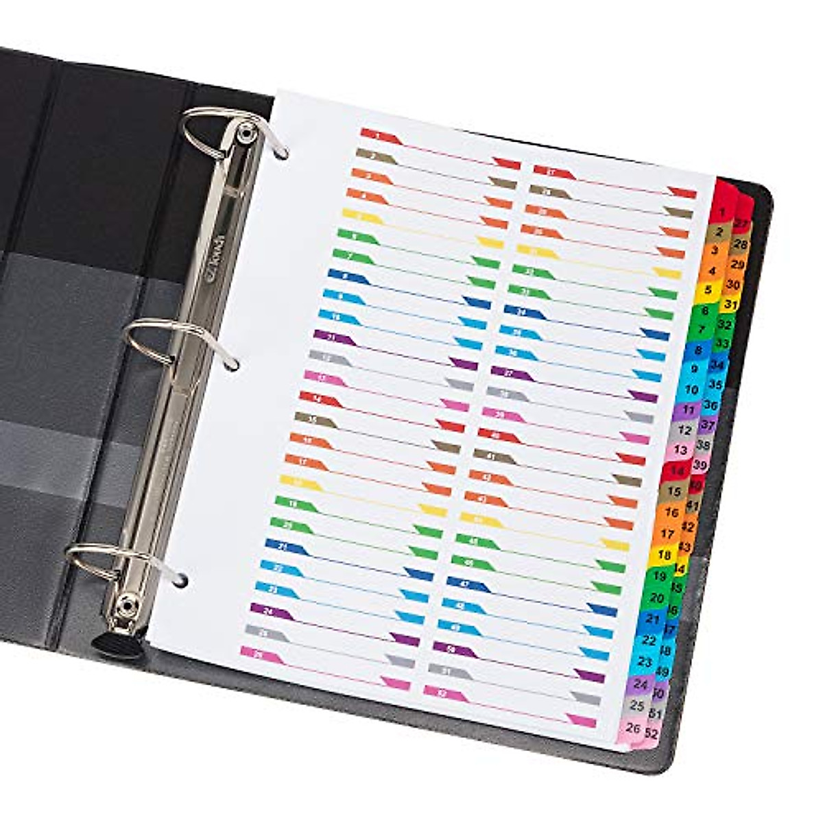 Amazon Basics 52-Tab Paper Binder Divider,Numbered, Multi-Color, 1 Set