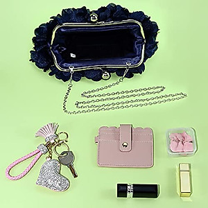 Mrotasvi Lightweight Tassel Rosa Flower Earrings and Rose Petal Clutch Evening Bag for Women Girls Party Wedding Pack of 2 Set (Blue)