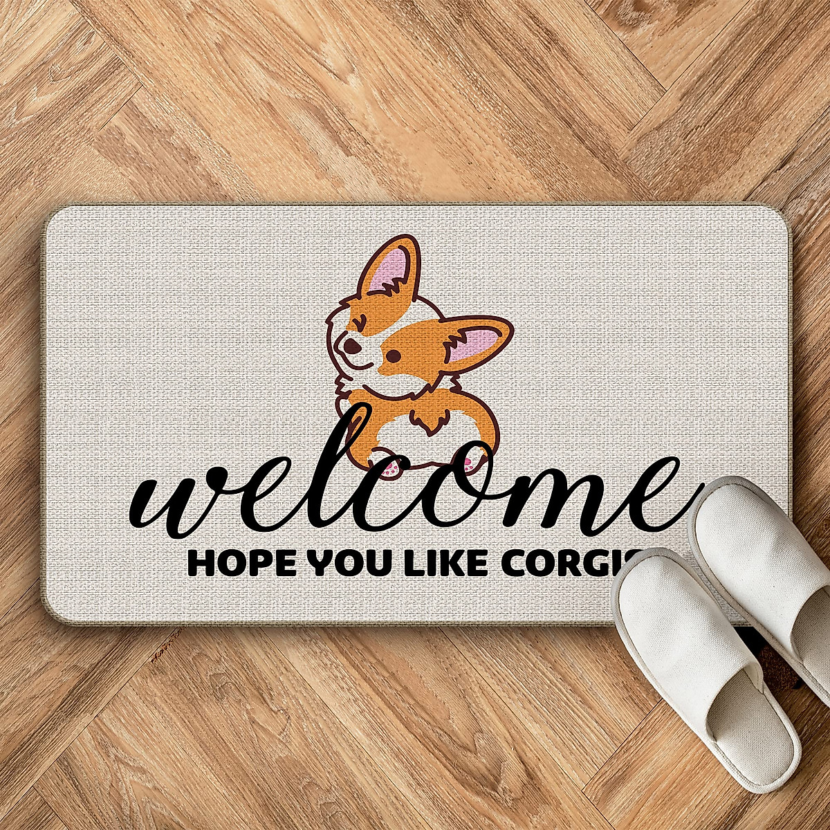 FLDAS Hope You Like Corgis Welcome Door Mat Doormat 17”x30”,It's Not Dog Hair It's Corgi Glitter Reversible Throw Pillow Cover 18”x18”,Set of 1 Pillow Cover 1 Doormat Decor for Home Girls Kids Room