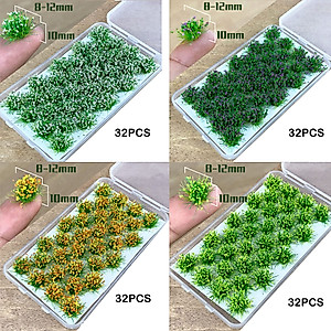 Cayway 128 PCS Miniature Colorful Flower Cluster, 4 Color Static Grass Tuft Model Grass Tufts Flower Vegetation Groups Static Grass Tufts for DIY Model Train Landscape Railroad Scenery