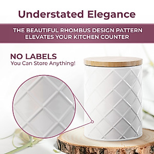 Pebble & Stem White Metal Canister Sets for Kitchen Counter, Kitchen Canisters Set of 4, Airtight Countertop Flour and Sugar Containers, Coffee and Tea Storage, Modern Farmhouse Kitchen Decor