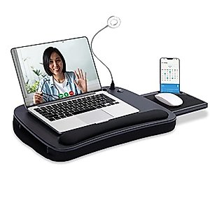 Sofia + Sam Multi-Tasking Lap Desk with Memory Foam Cushion | USB Light and Mouse Pad | Fits Laptops Up to 15" | Tablets Up to 9.6" | Smart Phones Up to 4" | Black Top | Home Office