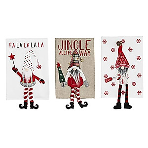 Mud Pie Christmas Dangle Gnome Tea Towel, Gnomies, 21" x 14"