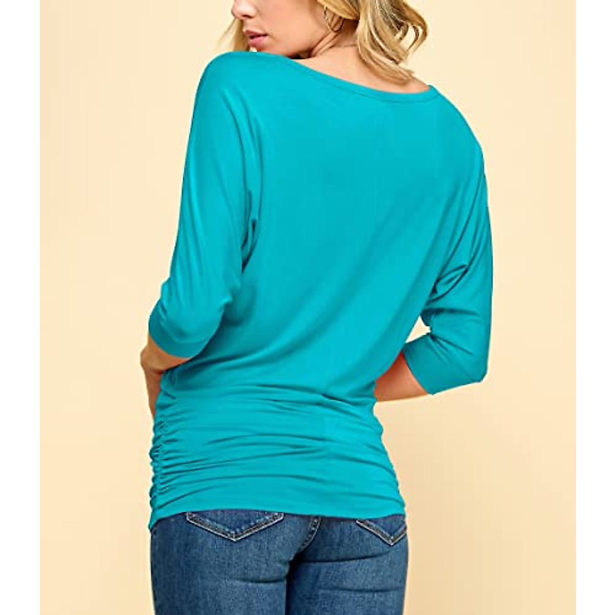 Made By Johnny MBJ WT822 Womens 3/4 Sleeve with Drape Top XXL Jade