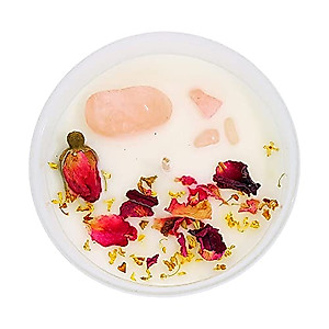 LIA CHAHLA LONDON Luxury ‘Self-Love’ Rose Quartz Candle 6 oz – Scented English Rose Candle – Hidden Gem Candle Infused w/Essential Oils – 100% Soy Candle (Self Love/Rose - Rose Quartz, 6 Oz)