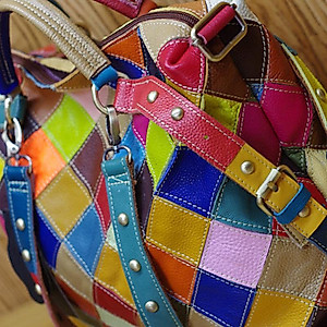 Women's Multicolor Tote Handbag Abstract Design Handbag Genuine Leather Hobo Shoulder Purse, Colors