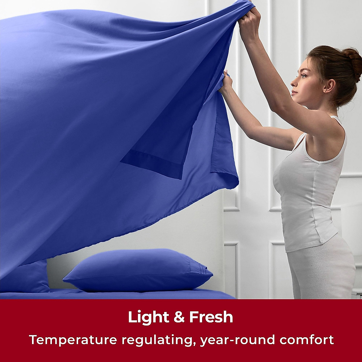 Mellanni Queen Sheets Set - 4 PC Iconic Collection Bedding Sheets & Pillowcases - Hotel Luxury, Extra Soft, Cooling Bed Sheets - Deep Pocket up to 16 inch (Queen, Royal Blue)