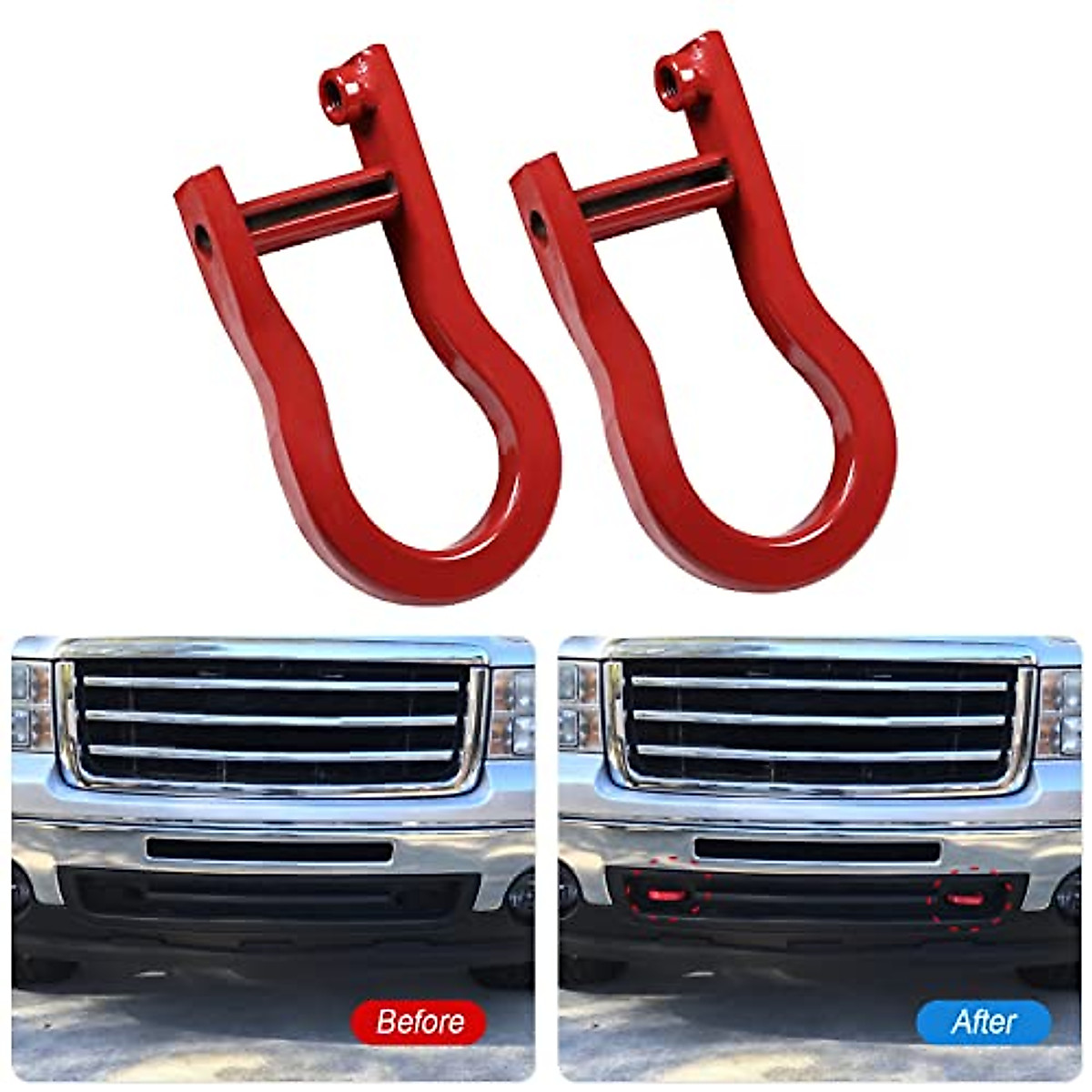 CARMOCAR Front Tow Hooks Replacement for Chevy Silverado GMC Sierra 1500 2007-2019 in Red Car Tow Hook Ring Front Lower Bumper Trailer Ring 84192871 Steel Alloy