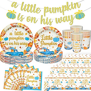 170Pcs A Little Pumpkin is On His Way Baby Shower Party Decorations Little Pumpkin Baby Shower Decorations Boy A Little Pumpkin is On The Way Baby Shower Boy Blue Pumpkin Baby Shower Decorations