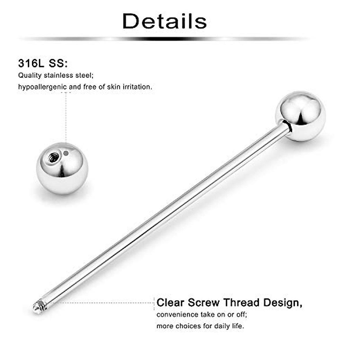 Ftovosyo 16PCS 16 Gauge Mix Sizes Industrial Barbell Cartilage Earring Tongue Helix Nipple Barbell Surgical Steel Body Piercing Jewelry Retainer for Women Men Straight Bar Length 12-40mm