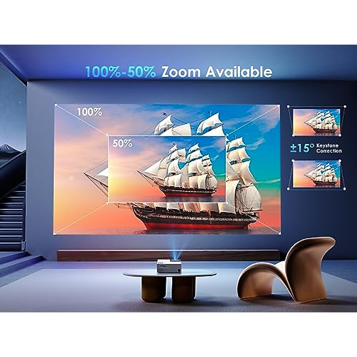 YOWHICK Projector 4K With WiFi and Bluetooth, 20000L Native 1080P Mini Projector For Outdoor Moives, Portable Video Projector For Home Theater, Compatible w/iOS/Android/Win/TV/PS5, White