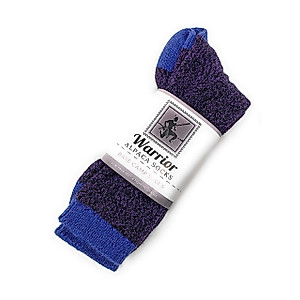 WARRIOR ALPACA SOCKS - Unisex Base Camp Alpaca Wool Hiking Socks for Men & Women (Large, Blue/Plum)