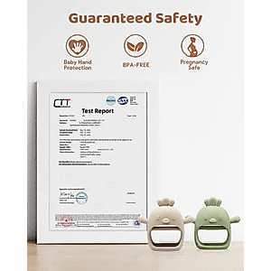 2 Packs Baby Teething Toy Silicone Teething Mitten for Babies Over 3 Months Anti Dropping Wrist Hand Teethers Baby Chew Toys for Sucking Needs, BPA Free (Green & Caramel)