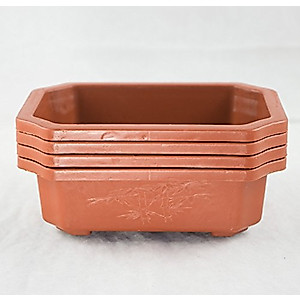 4 Rectangular Plastic Bonsai/Succulent Pots 6.25"x 4.5"x 2" - Dark Orange