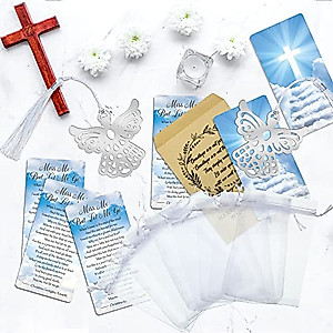 24 Sets Funeral Favors Set Includes 24 Bereavement Poem Double Sided Funeral Prayer Cards 24 Kraft Seed Envelopes 24 Stainless Steel Tassels Angel Bookmark and 24 Organza Bags for Remembrance Funeral