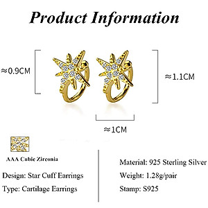 Simple CZ Star Cuff Wrap Earrings Cute Snowflake Crystal Twinkle Helix Cartilage Clip on Earrings Non Piercing Cartilage Earrings Hexagram ear cuff (snowflake ear cuff-gold)