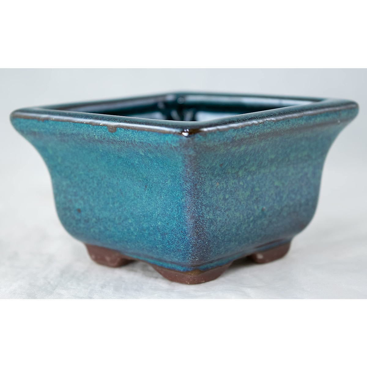 Square Green Glazed Mini Mame Bonsai Pot, Cactus and Succulent Planter & Accent Plants Vase - 3.25"x 3.25"x 2" + Mesh