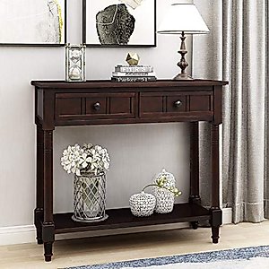KINFFICT Wood Console Sofa Table with Drawer and Bottom Shelf, WeYoung Daisy Series Entryway Table for Living Room (Antique Espresso)
