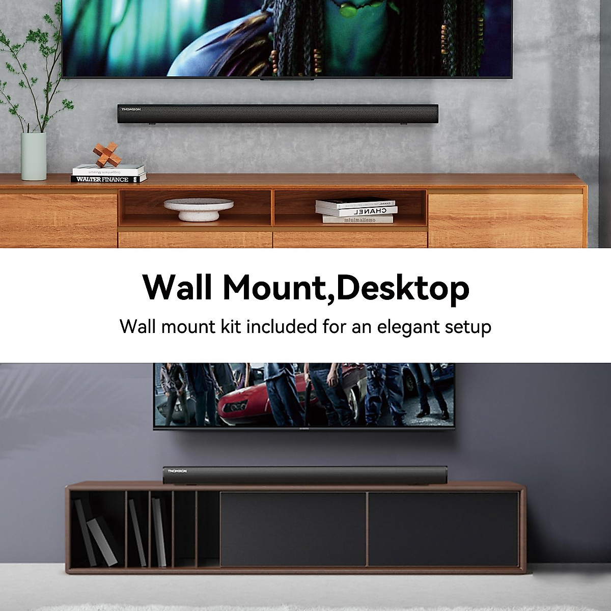 Thomson Sound Bars for TV, HiFi TV Speakers Home Theater Soundbar with 2 Wireless Microphones, Surround Stereo Sound System with HDMI ARC/Optical/AUX/USB, Wall Mountable, Remote Control Included