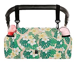 Sinestour Tropicales Stroller Organizer with Cup Holder Universal Stroller Organizer Bag Detachable Shoulder Strap Stroller Accessories for Diaper Toys Snacks Keys Fit All Baby Stroller