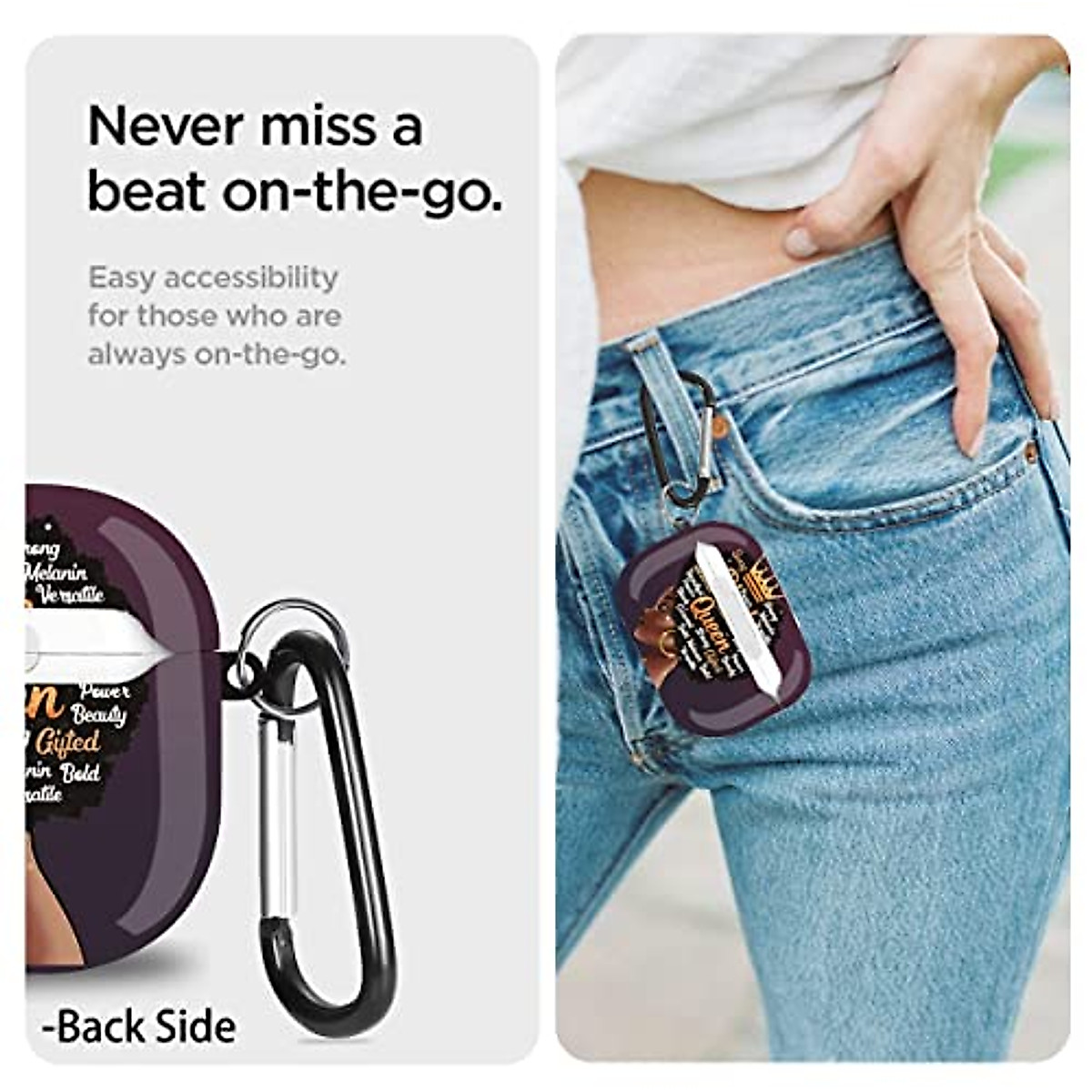 Olytop for Airpods 3rd Generation Case Black Girl, Cute African American Girl Case for Airpod 3 Cover Protective Hard Black Afro Women Cover with Keychain for Apple Airpods 3rd Gen Case- Black Queen