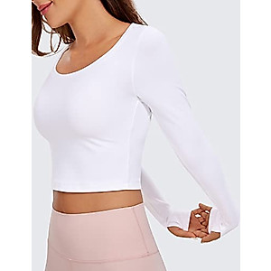 CRZ YOGA Butterluxe Long Sleeve Crop Tops for Women Slim Fit Workout Shirts Cropped Athletic Gym Top White Medium
