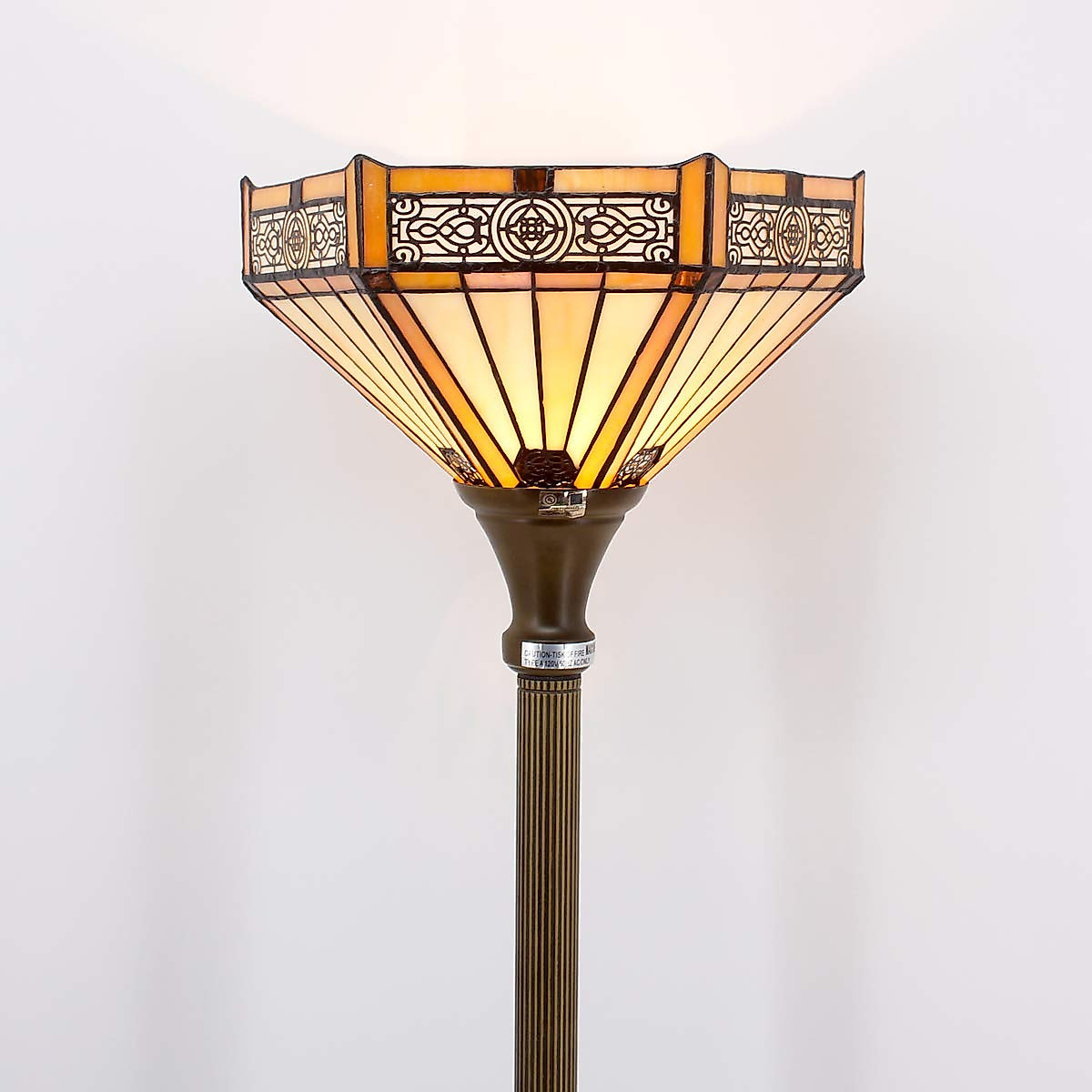 WERFACTORY Tiffany Floor Lamp Yellow Hexagon Stained Glass Mission Light 12X12X66 Inches Torchiere Standing Corner Torch Uplight Decor Bedroom Living Room Home Office S011 Series