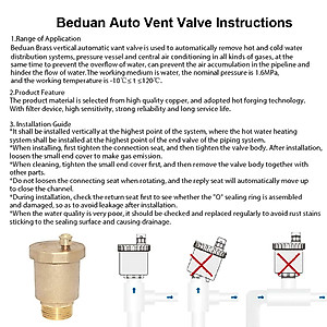 Beduan Brass 10500-VE Automatic Float Valve, 1/2" Male Thread Air Release Valve Air Bleeder Valve Vent Valve