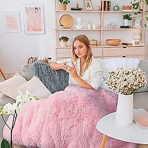 BENRON Light Pink Throw Blankets, Soft Shaggy Fuzzy Sherpa Blankets, Cute Baby Pink Blanket Throw, Cozy Fluffy Faux Fur Blankets for Bed Couch Sofa Washable, 50"x60"