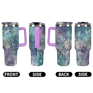 LLUTSNTH 40 Oz Vacuum Tumbler with Violet Handle Leakproof Insulated Tumbler And Green Stainless Steel Travel Mug with Lid And Straw Coffee Cup Cute Water Bottles Cup Holder Friendly