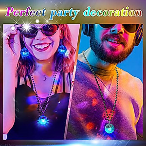 Sasylvia 4 Set LED Disco Party Favors, 2 Pcs Disco Ball Necklaces 70s Disco Party Necklaces 2 Pairs Light up Disco Ball Earrings Disco Ball Accessories for Women Dance Supply Decor