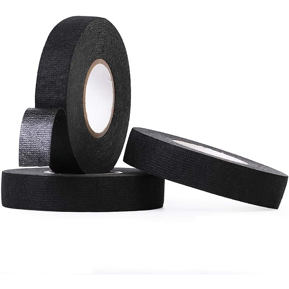 4 Rolls Wire Loom Harness Tape, Wiring Harness Cloth Tape, Black Adhesive Fabric Tape, for Automobile Electrical Wire harnessing Noise Dampening Heat Proof （19mm X 25m）