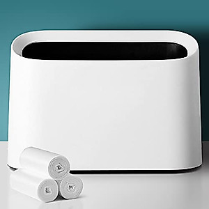 Mini Desktop Trash Can,Tiny Garbage Can with Trash Bags,1.5L Small Countertop Trash Bin,Little Waste Basket of Bathroom,Miniature Waste Bin for Office Desk,Vanity,Coffee Table,Makeup Tabletop (White)