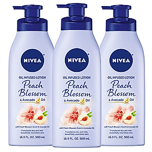 NIVEA Oil Infused Peach Blossom and Avocado Oil Body Lotion, Body Lotion for Dry Skin, 16.9 Fl Oz Pack of 3