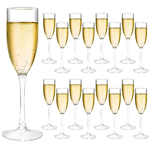 Frcctre 16 Pack Acrylic Champagne Flute, 5 Oz Clear Plastic Champagne Glasses Reusable Long Stemmed Wedding Party Cocktail Wine Glasses Wedding Toasting Drinking Cups