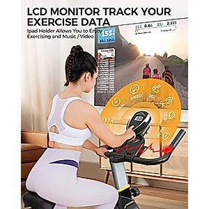 pooboo Indoor Cycling Bike, Belt Drive Indoor Exercise Bike Stationary LCD Monitor with Ipad Mount ＆Comfortable Seat Cushion for Home Cardio Workout Cycle Bike Training