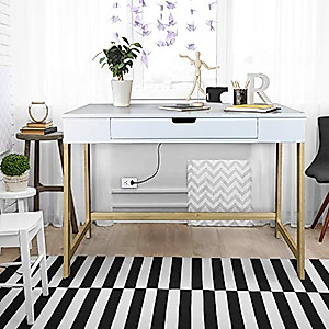 Casual Home Neorustic Smart Desk with USB Ports, Solid American Maple Legs